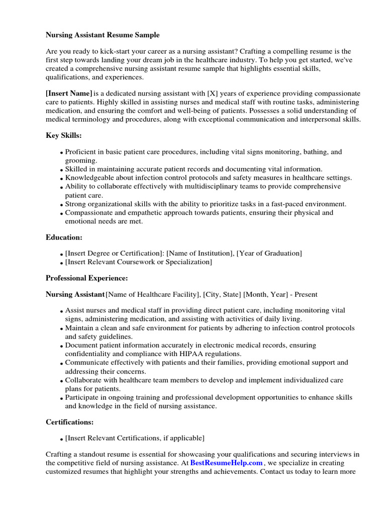 Nursing Assistant Resume Sample | PDF | Nursing | Patient