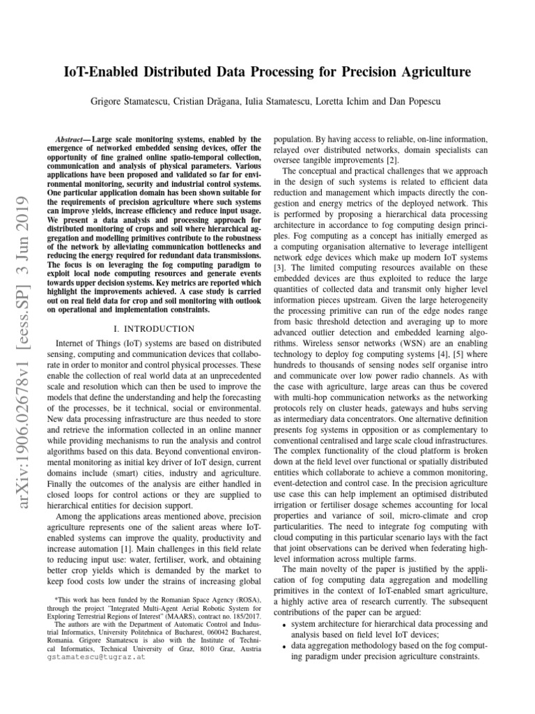IoT-Enabled Distributed Data Processing for Precision Agriculture | PDF | Internet Of Things ...