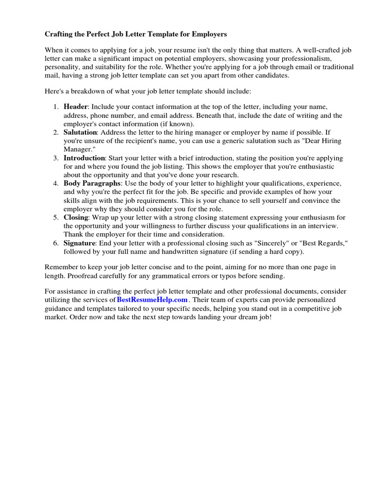 Job Letter Template Employer | PDF | Résumé | Employment