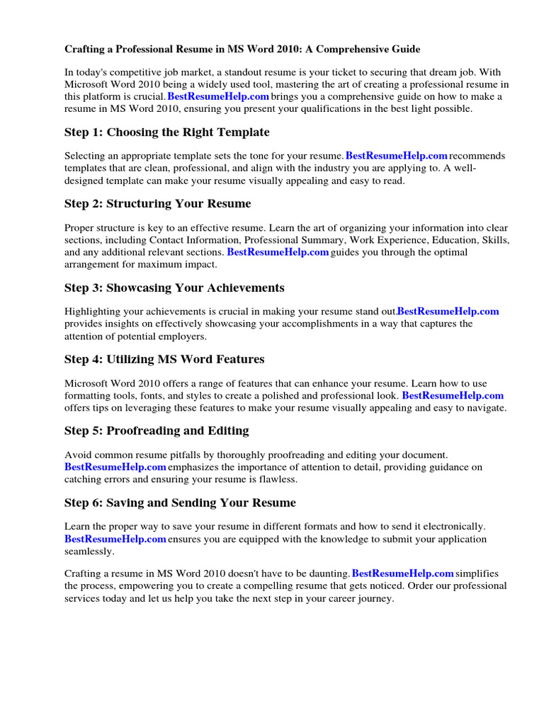 How To Make Resume in Ms Word 2010 | PDF | Résumé | Microsoft Word