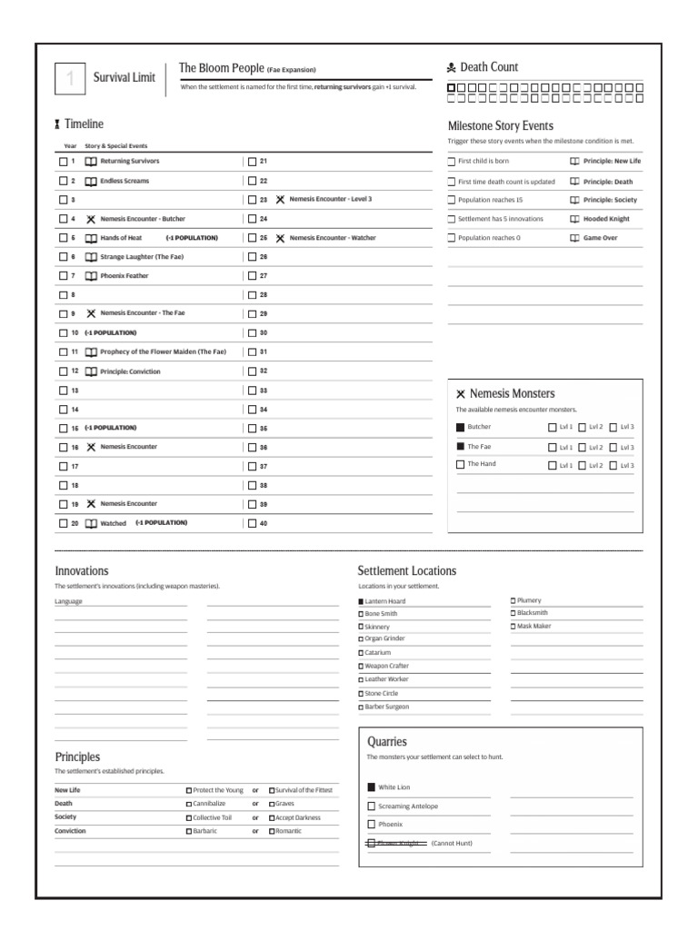 Settlement Sheet - The Fae | PDF