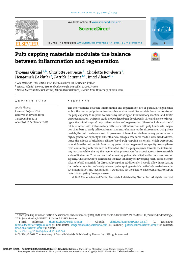 Pulp Capping Materials Modulate The Balance Between Inflammation and ...