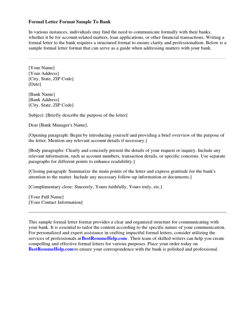 Formal Letter Format Sample To Bank | PDF | Banks | Letter Of Credit