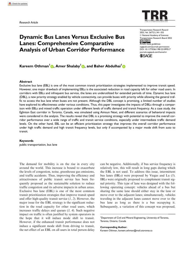 Dynamic Bus Lanes Versus Exclusive BusLanes | PDF | Traffic | Public ...