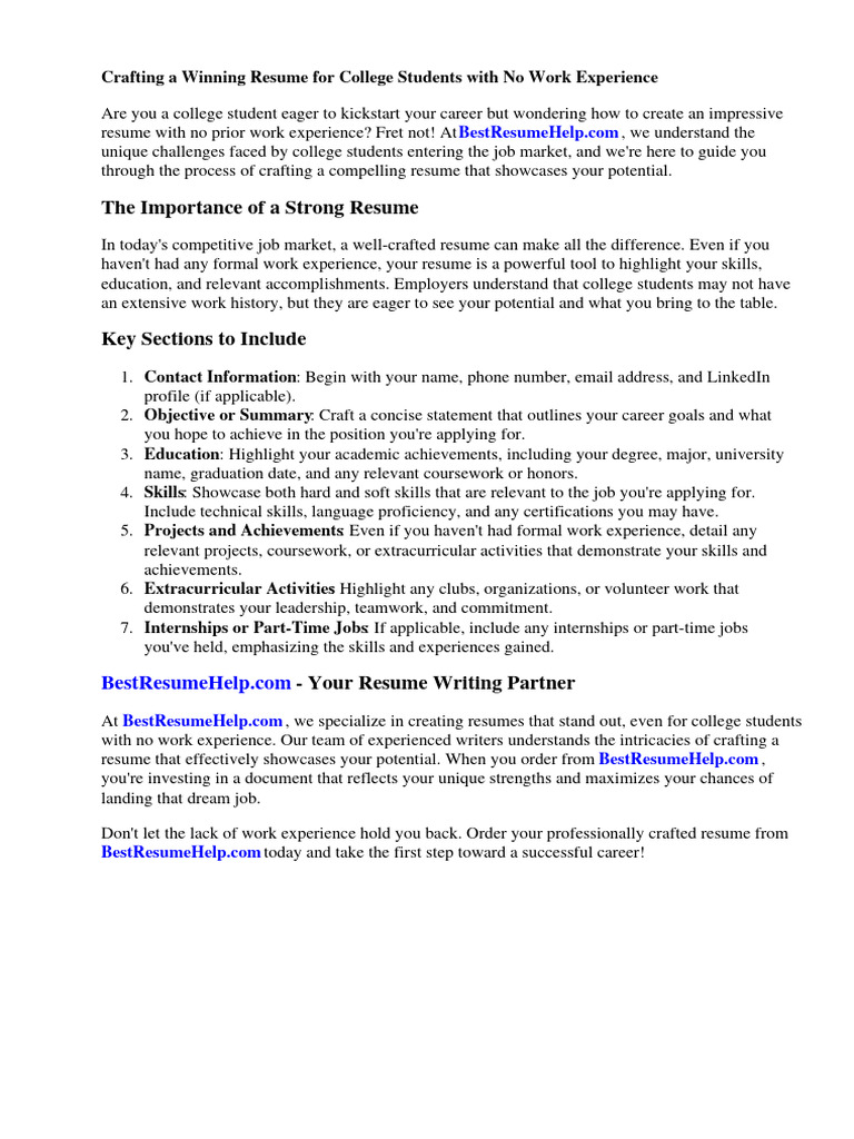 Sample Resume With No Work Experience College Student | PDF | Résumé ...