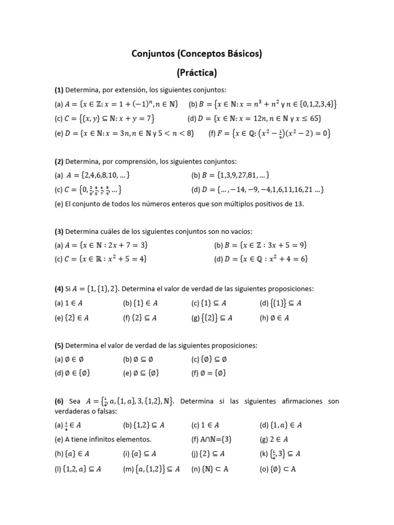 3-01 (Práctica) Conjuntos (Conceptos Básicos) | PDF | Matemáticas