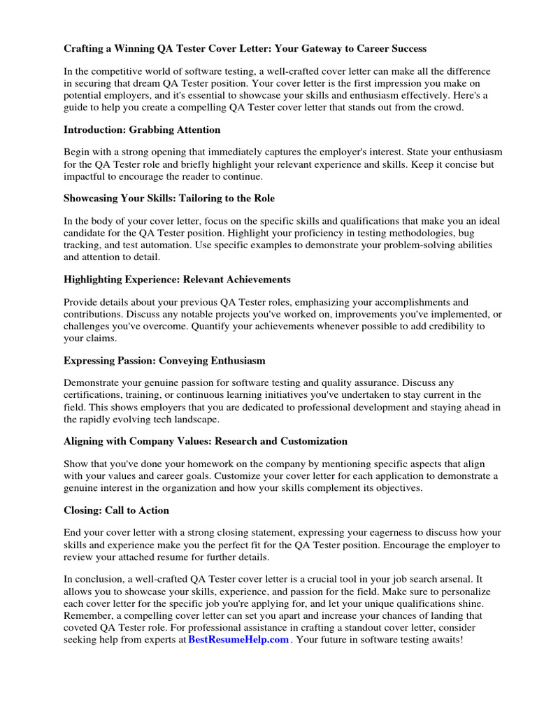 Qa Tester Cover Letter No Experience | PDF | Software Testing | Quality ... Qa Tester Cover Letter No Experience | PDF | Software Testing | Quality ...