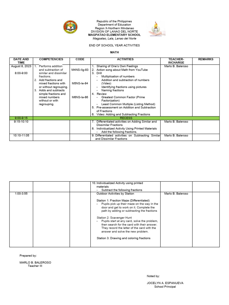 End of Year Math Activities 2023 | PDF | Volume | Multiplication