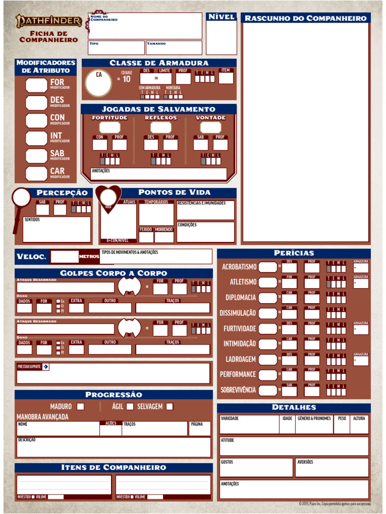 Ficha de Companheiro - Pathfinder 2e | PDF