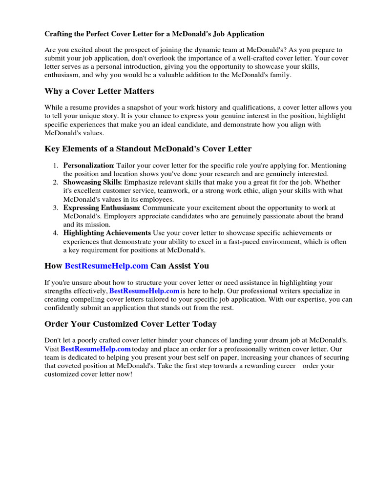 Cover Letter Mcdonalds | PDF | Résumé | Insurance
