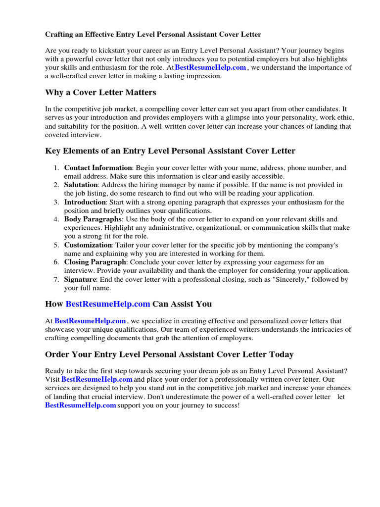 Entry Level Personal Assistant Cover Letter | PDF | Résumé | Employment