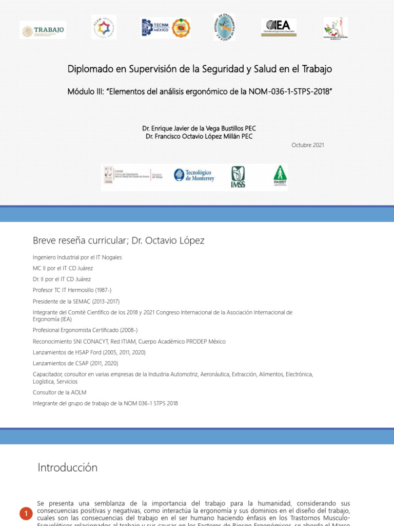 El Analisis Ergonomico NOM 036-1 STPS 2018 Diplomado | PDF | Factores ...