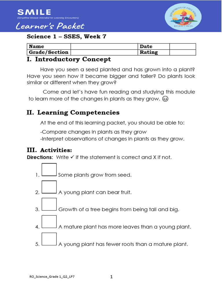 SSES1-Science-Q2-LP7-week 7 | PDF | Seedling | Seed