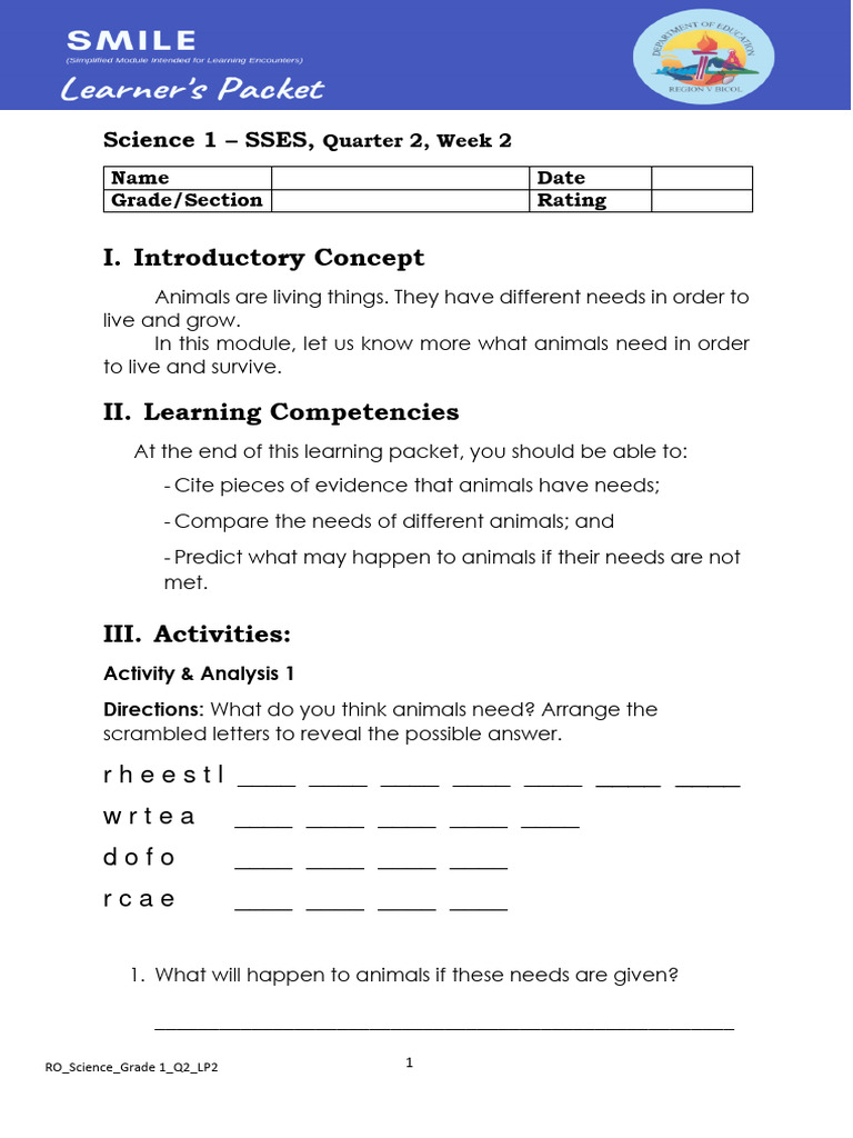 Animal Needs for Survival in Science 1 | PDF | Pet | Chicken