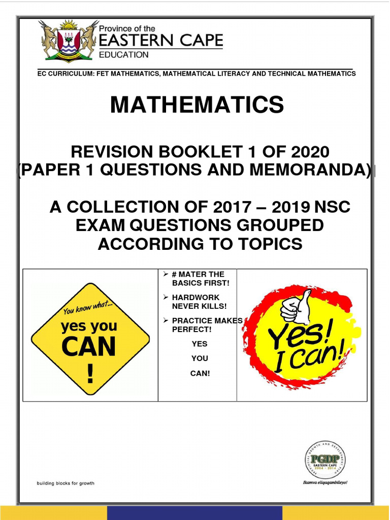 8 Grade 12 Mathematics Booklet 1 of 2020 With Memos | PDF | Equations ...