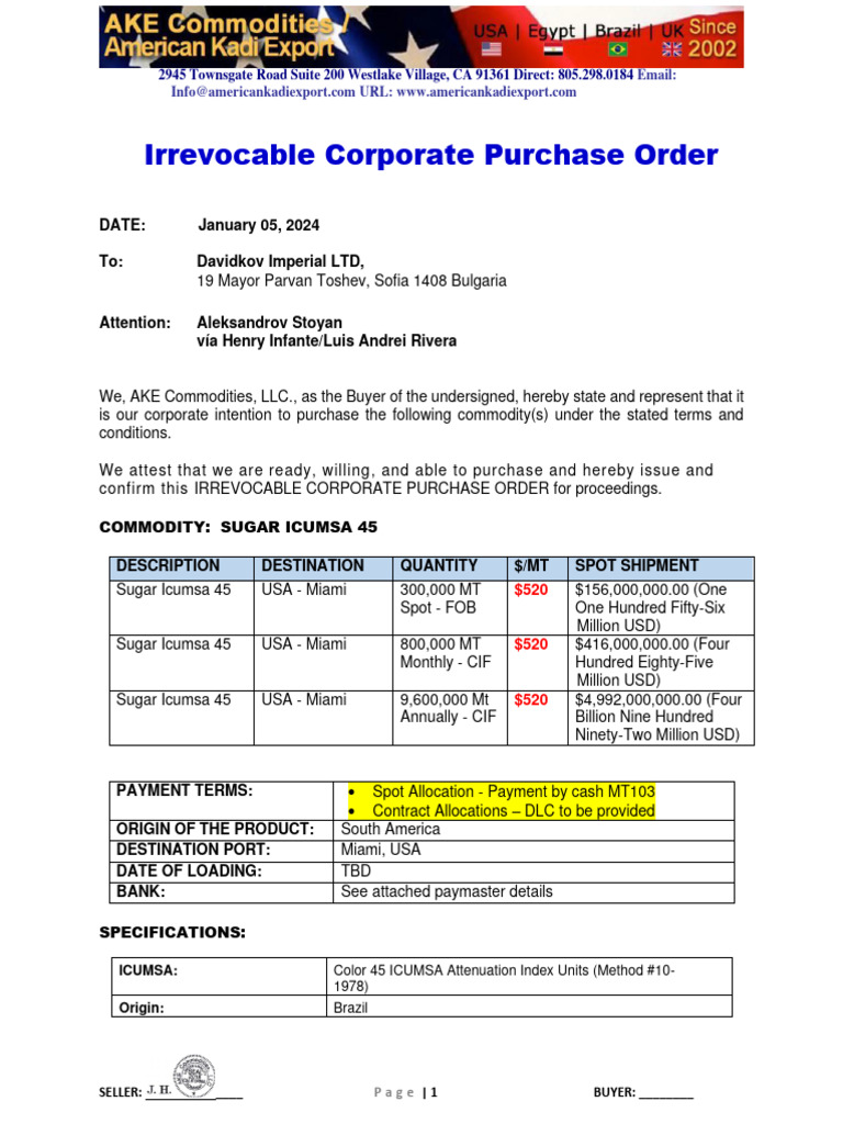 ICPO AKE DAVIDKOV USSUGAR 010524 Spot-Cont | PDF | Business