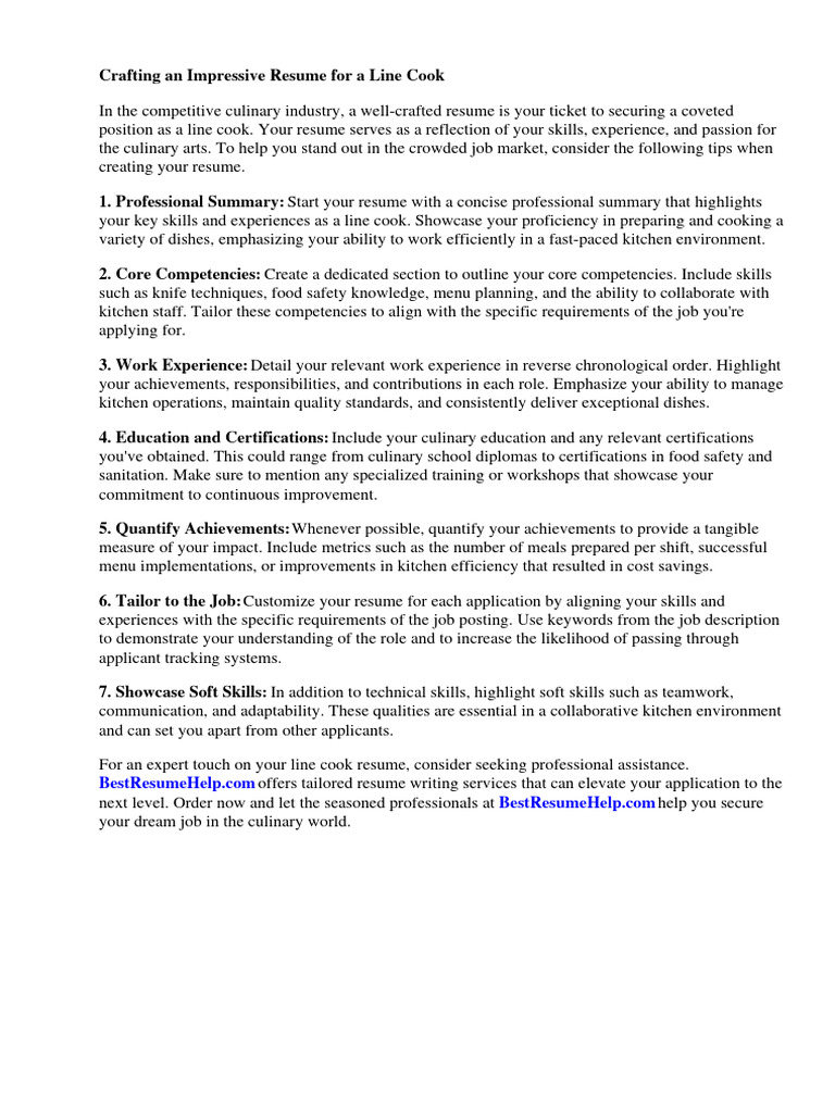 Resume For Line Cook | PDF | Kitchen | Résumé