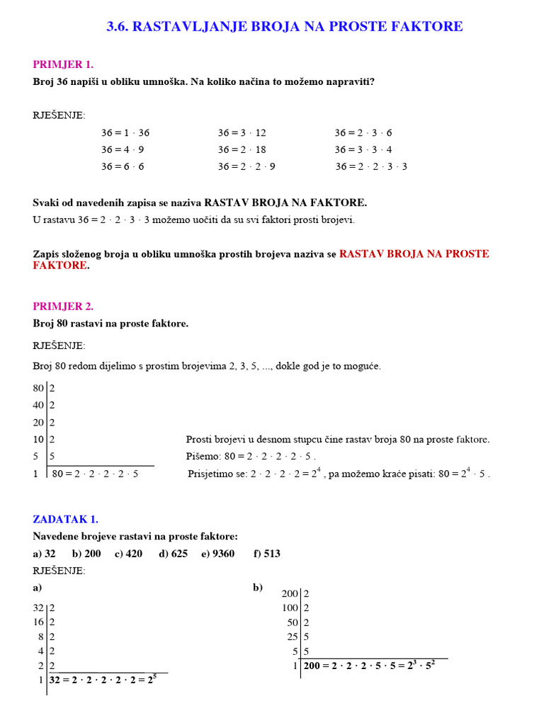 3.6. Rastavljanje Broja Na Proste Faktore | PDF