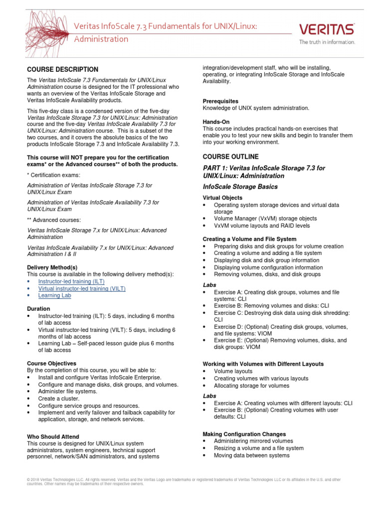 Veritas InfoScale 7.3 Admin Course Overview | PDF | File System ...