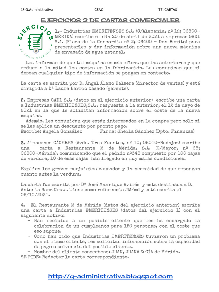 Ejercicios Cartas 2 | PDF