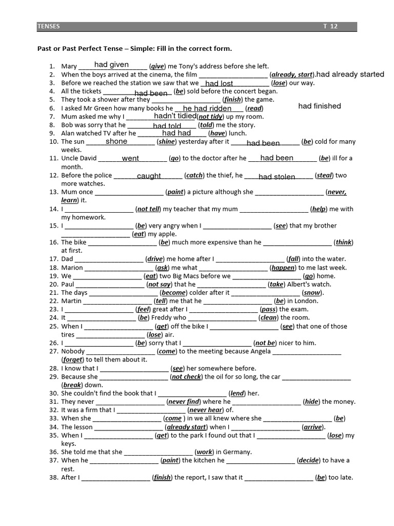 Repaso Past Perfect | PDF