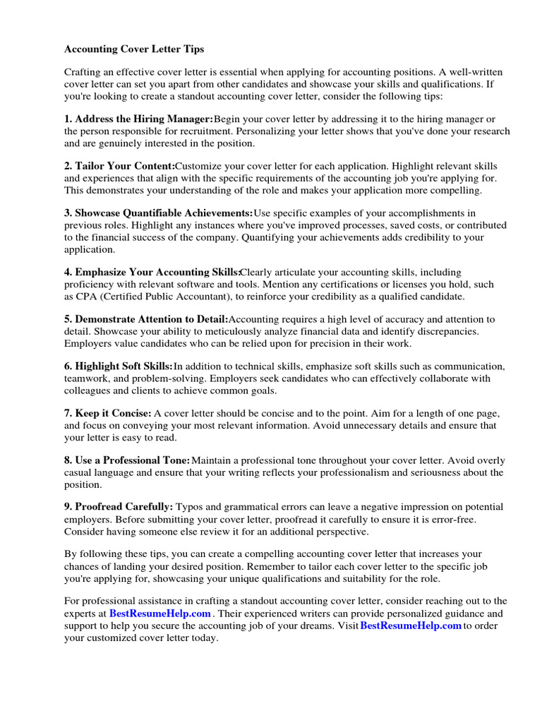 Accounting Cover Letter Tips | PDF | Accounting | Expense