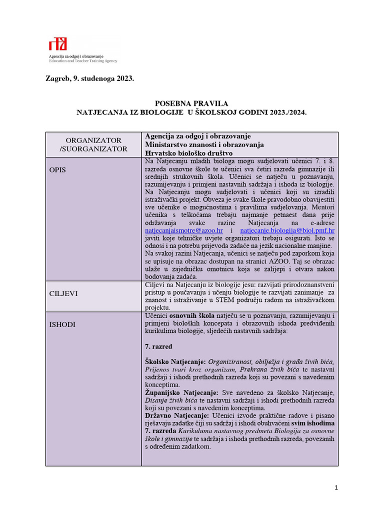 Posebna Pravila - Biologija 2024 | PDF