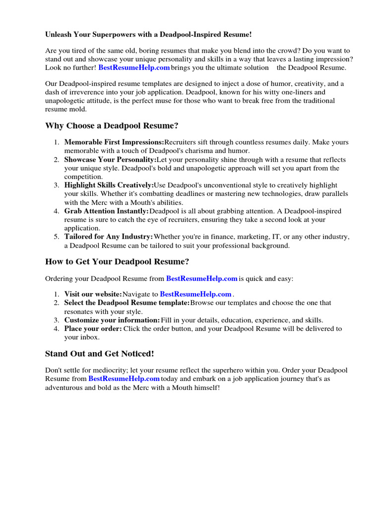 Deadpool Resume | PDF