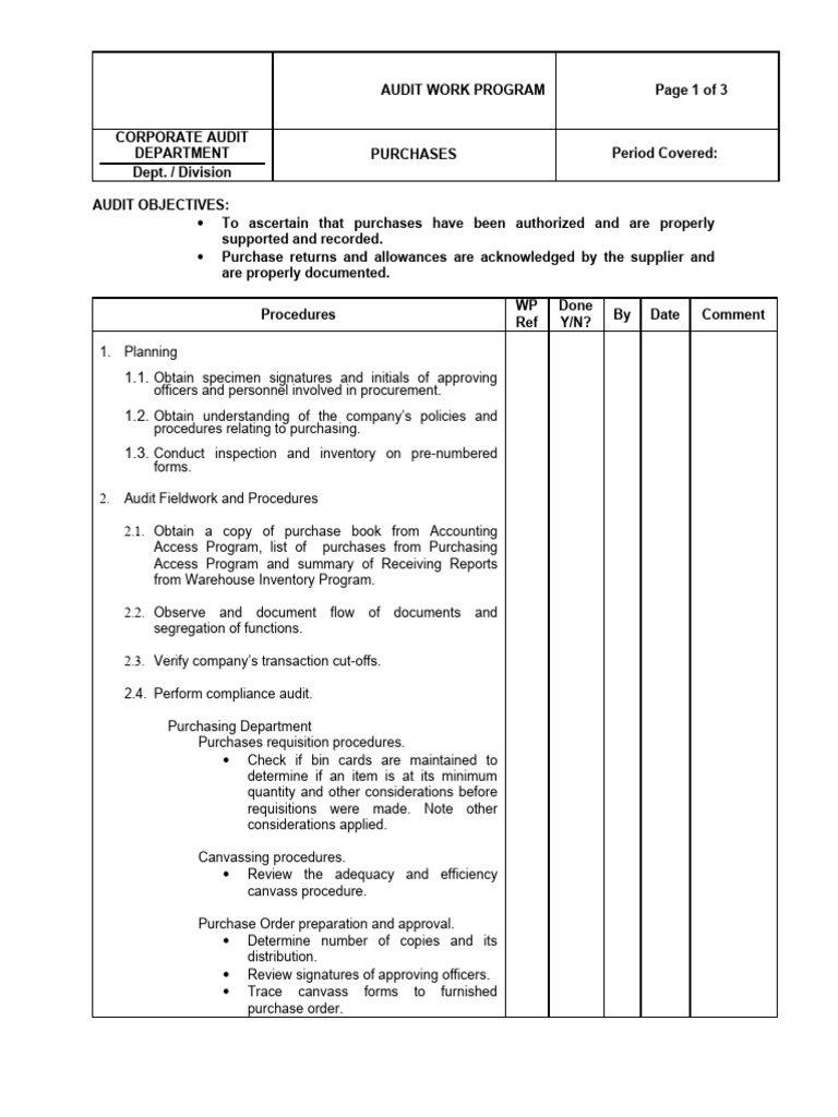 Audit Program Purchases | PDF | Audit | Business Process