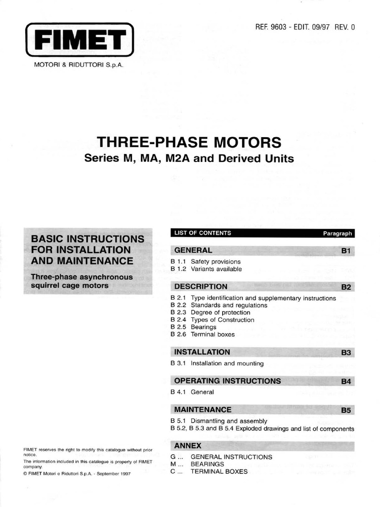 FIMET - AC MOTORS Serie M-MA-M2A Use and Maintenance - E | PDF