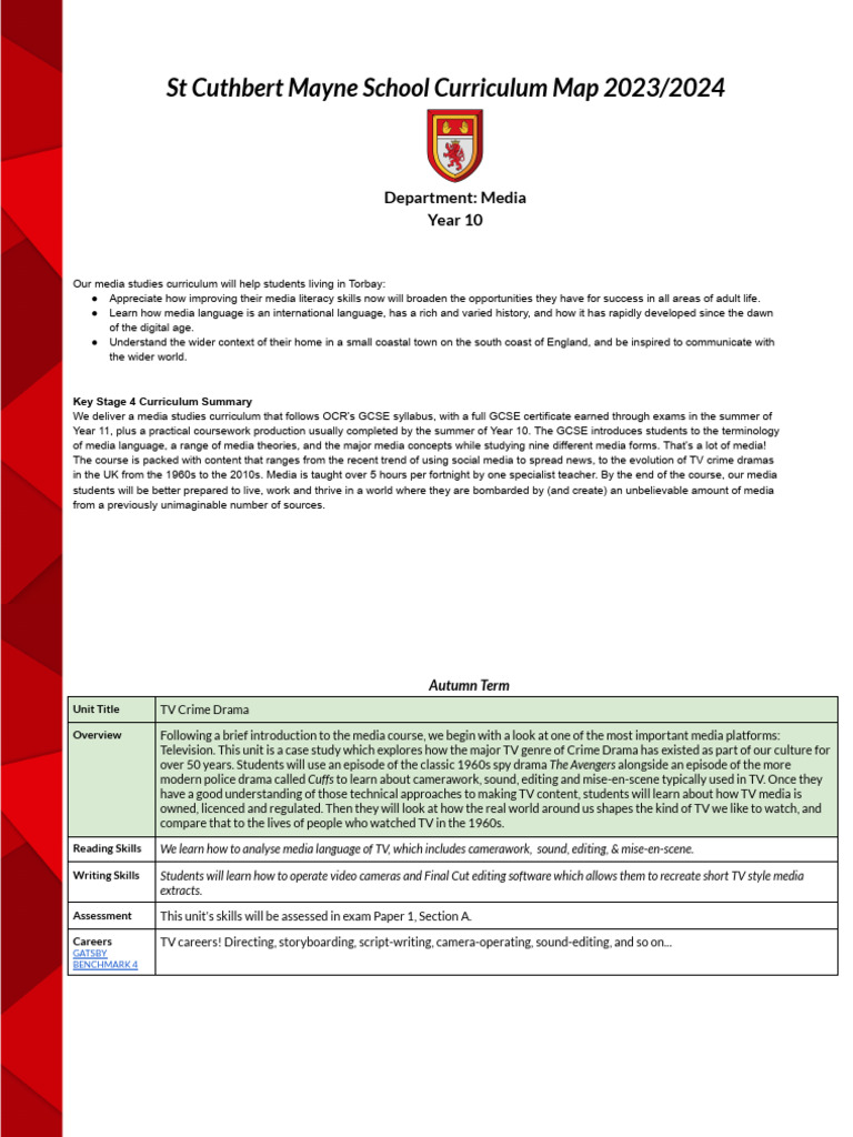 Media Studies Year 10 2022 23 | PDF | Curriculum | Editing