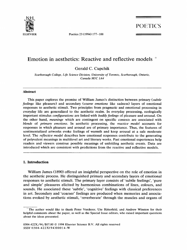 Emotion in Aesthetics | PDF | Emotions | Perception