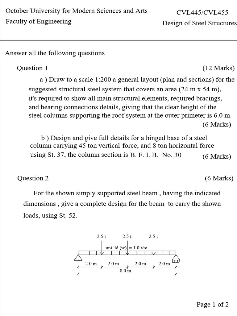 Final Exam 1 | PDF | Truss | Column