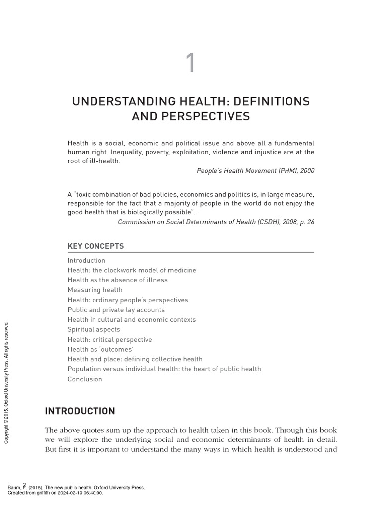 The New Public Health - (1 Understanding Health Definitions and ...