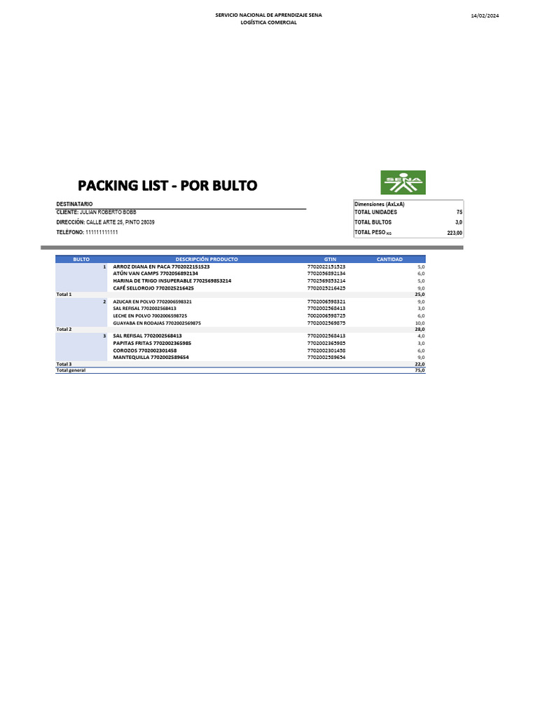 Formato-Packing List SENA | Descargar gratis PDF | Comida y bebida ...