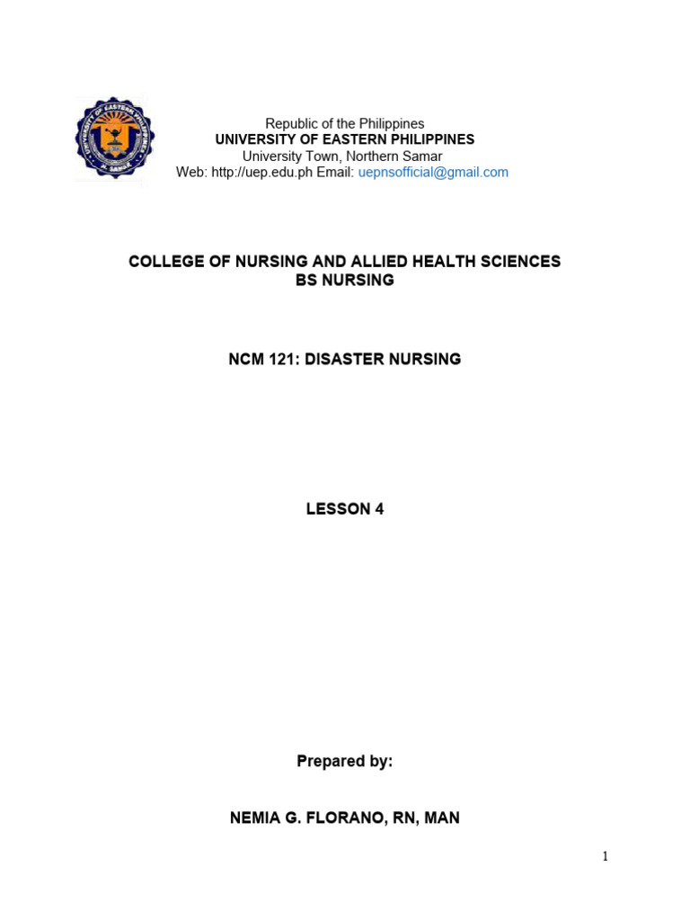 NCM 121 Disaster Nursing Module 4 | PDF