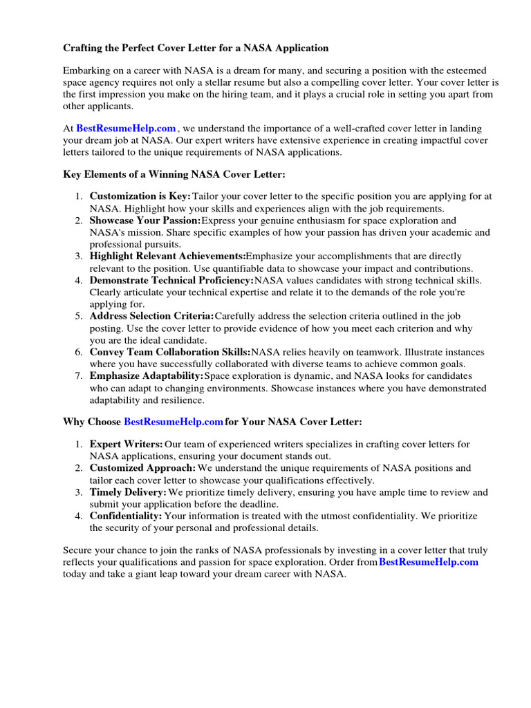 Cover Letter For Nasa | PDF | Nasa | Résumé
