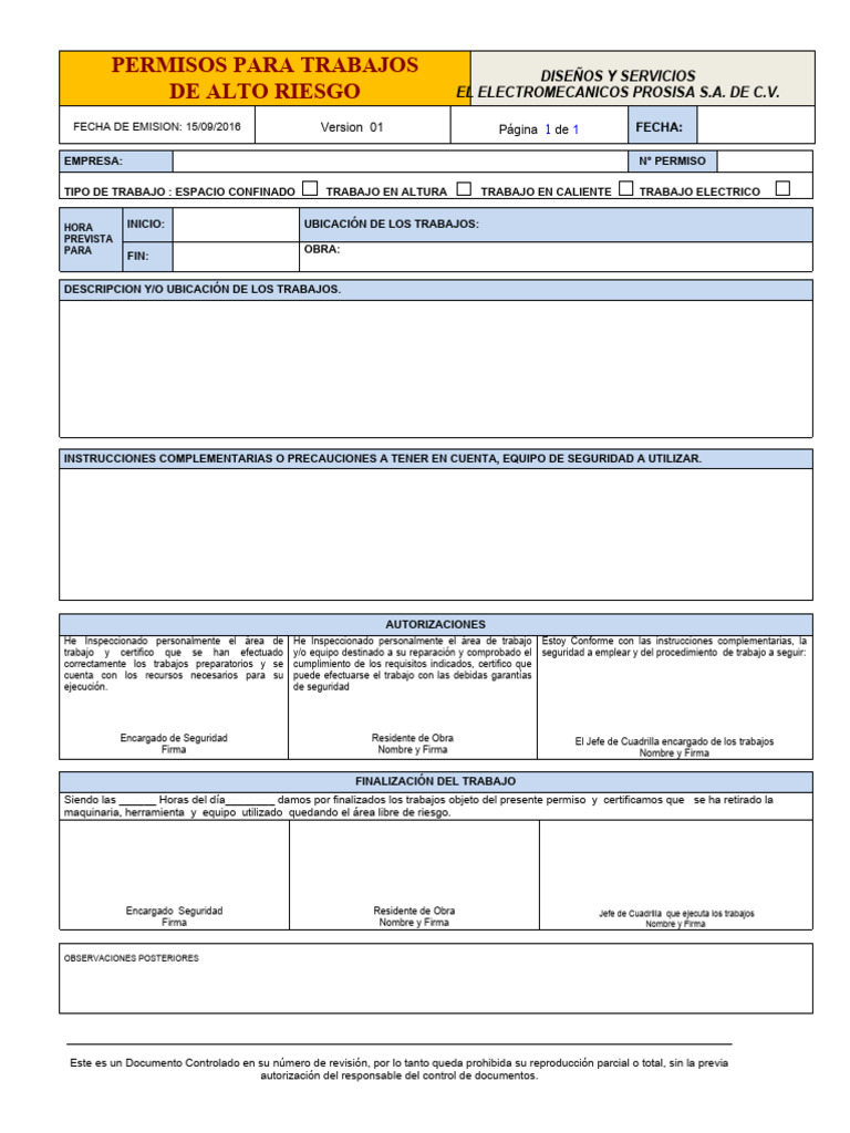 Formato Trabajos de Alto Riesgo | PDF