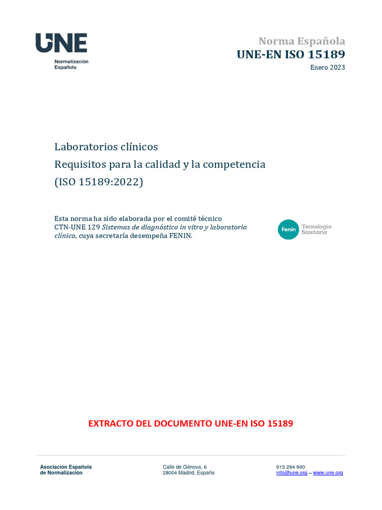 Norma UNE-EN ISO 15189:2023 | PDF | Laboratorios | Calibración