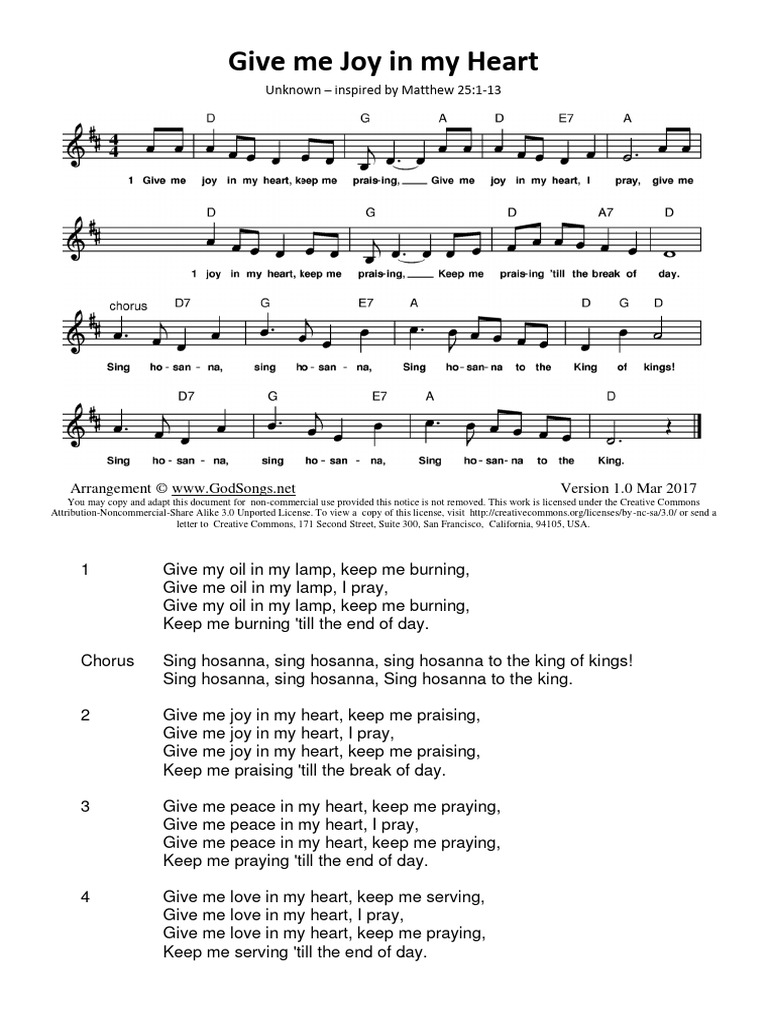 Give Me Joy in My Heart Hymn | PDF