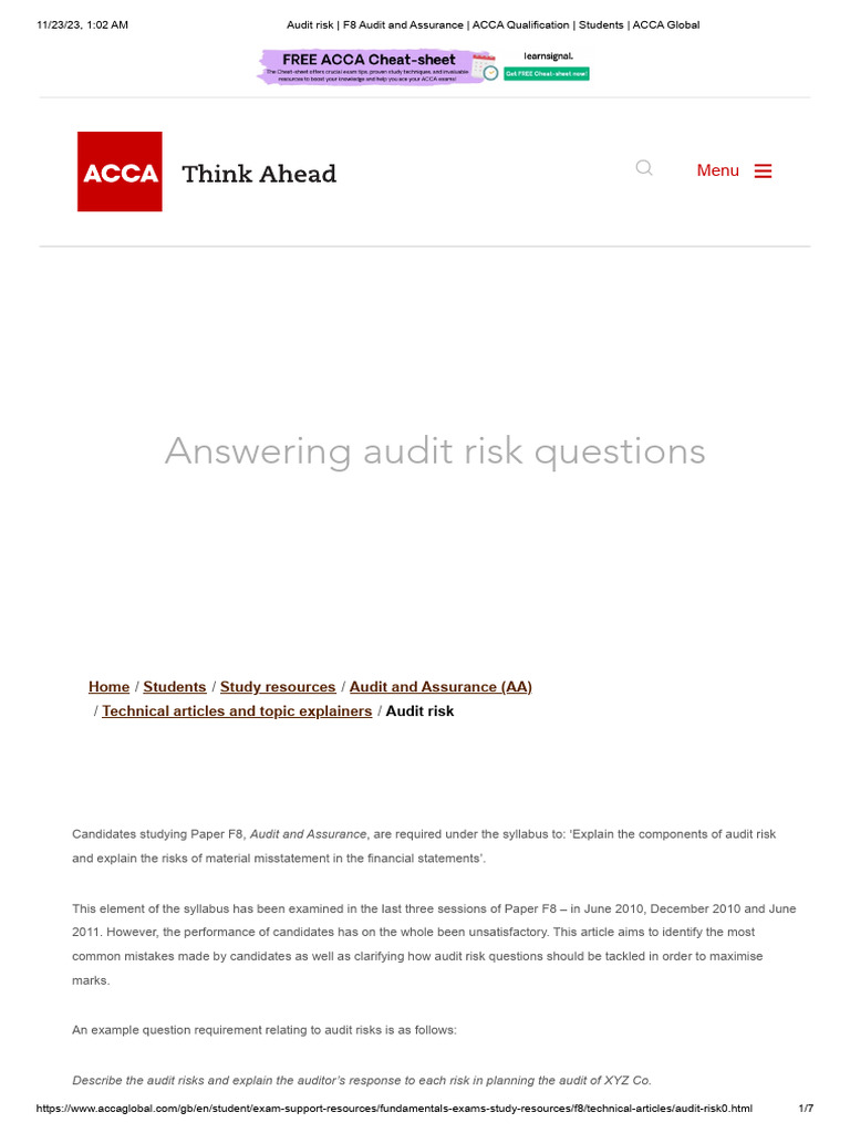 Understanding Audit Risk in ACCA F8 | PDF | Financial Audit | Audit