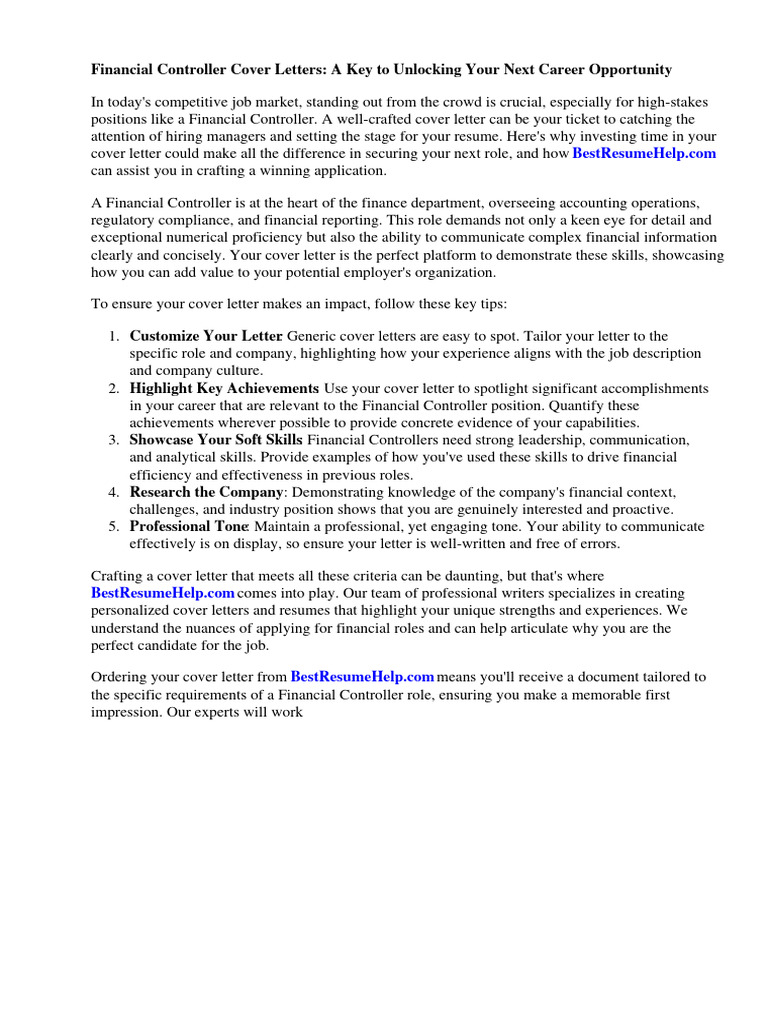 Financial Controller Cover Letter Guide | PDF | Résumé | Chief ...