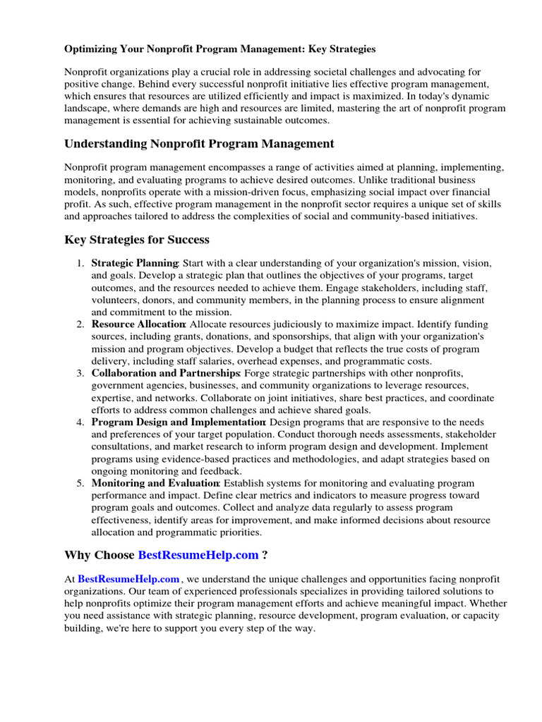 Nonprofit Program Manager Cover Letter | PDF | Nonprofit Organization | Strategic Planning