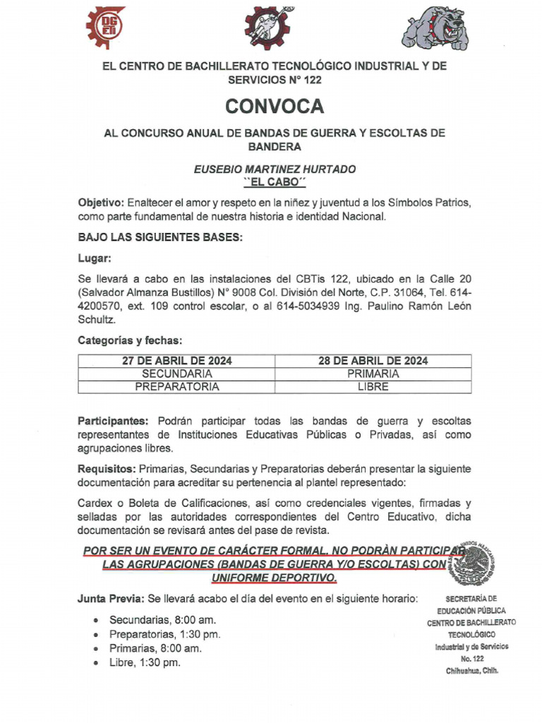Convocatoria Cbtis 122 2024 | PDF