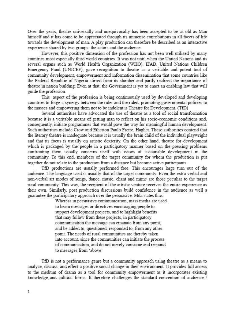 Theatre For Development and The Didactic of Social Change-1 | PDF ...