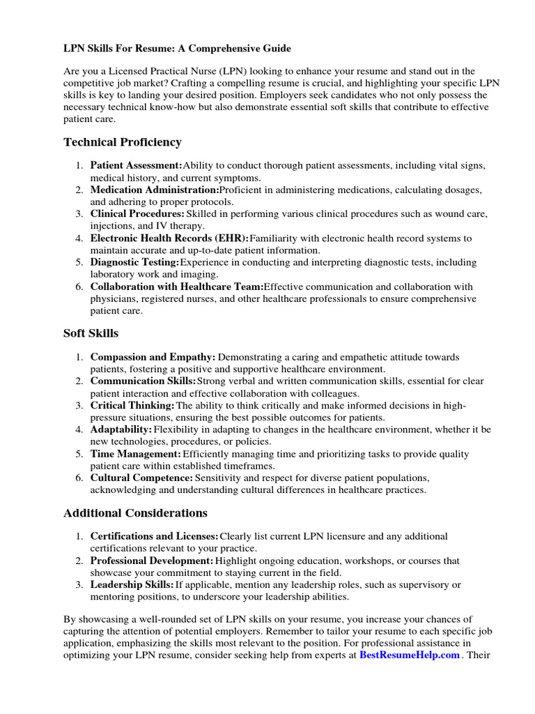 LPN Skills For Resume | PDF | Nursing | Résumé