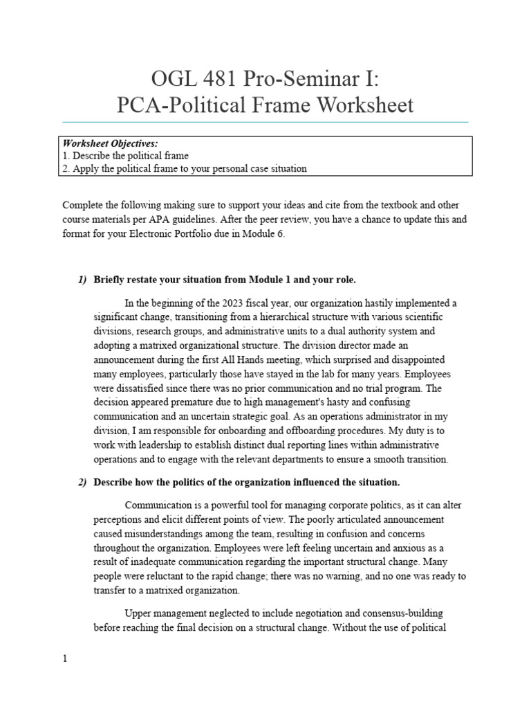4 Political Frame Worksheet | PDF | Negotiation | Communication