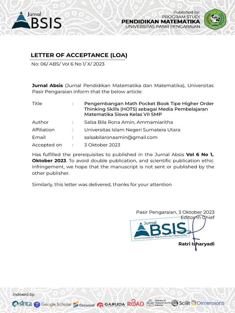 LoA Dan Kuitansi Salsa Bila Rona Amin, Ammamiaritha | PDF