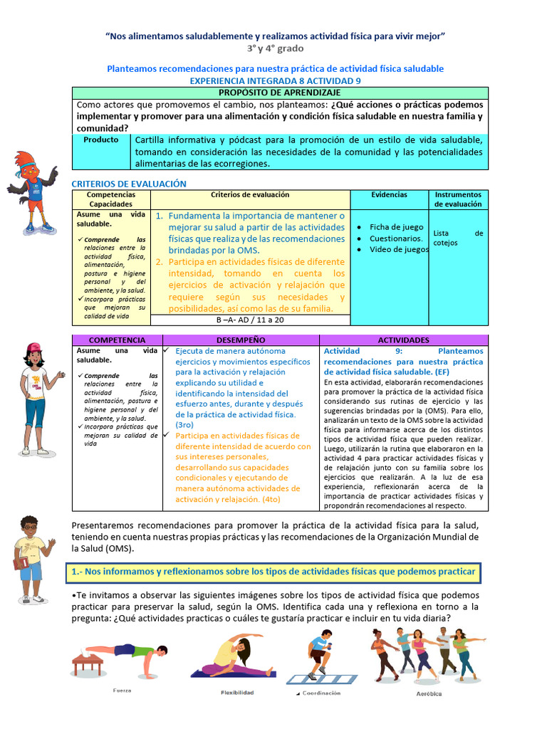 Nos Alimentamos Saludablemente y Realizamos Actividad Física para Vivir Mejor | PDF | Evaluación ...