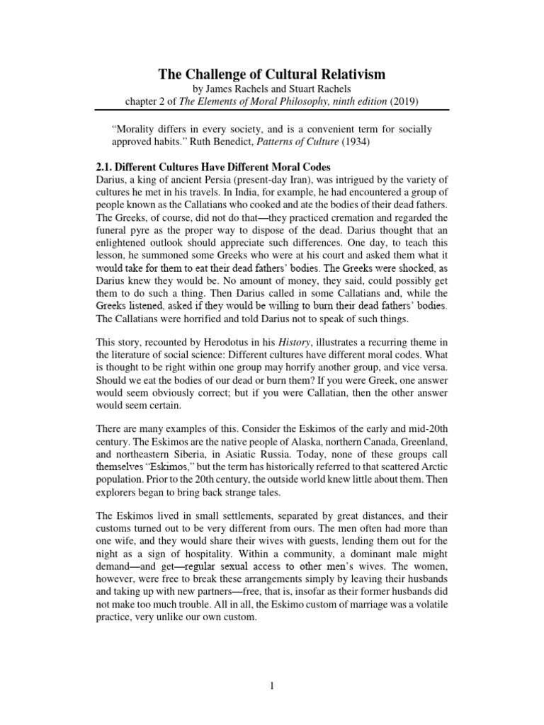 The Challenges Of Cultural Relativism Rachels Pdf Argument Inuit